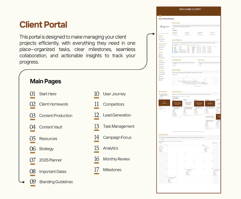 Social Media Manager Portal, Notion Client Portal Template, Client ...
