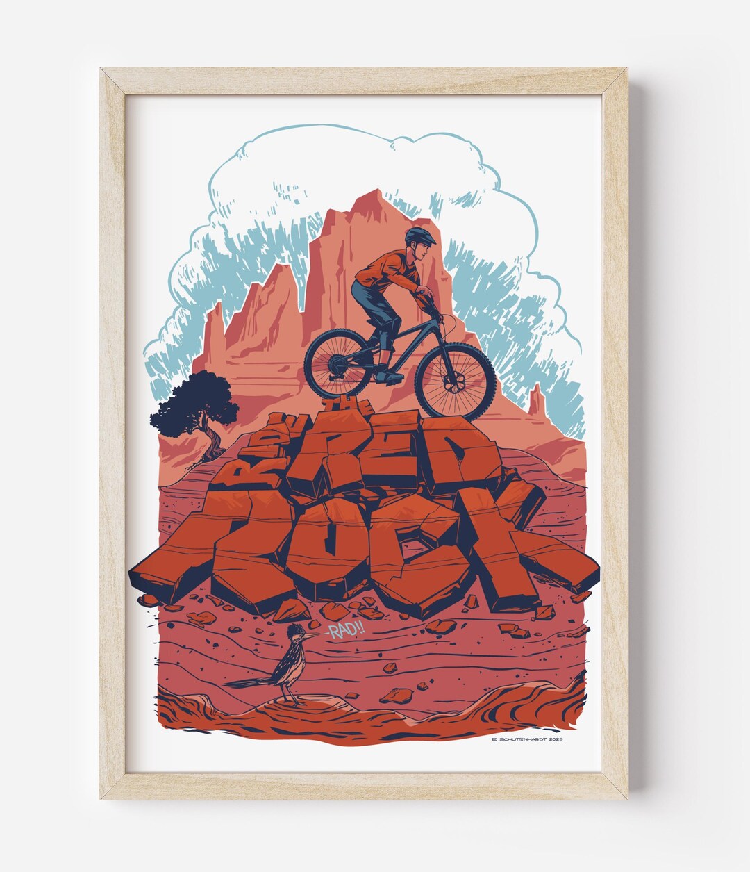 Ride the Red Rock: Mountain Bike Art Poster W/ Stylized Graphics. Gift ...