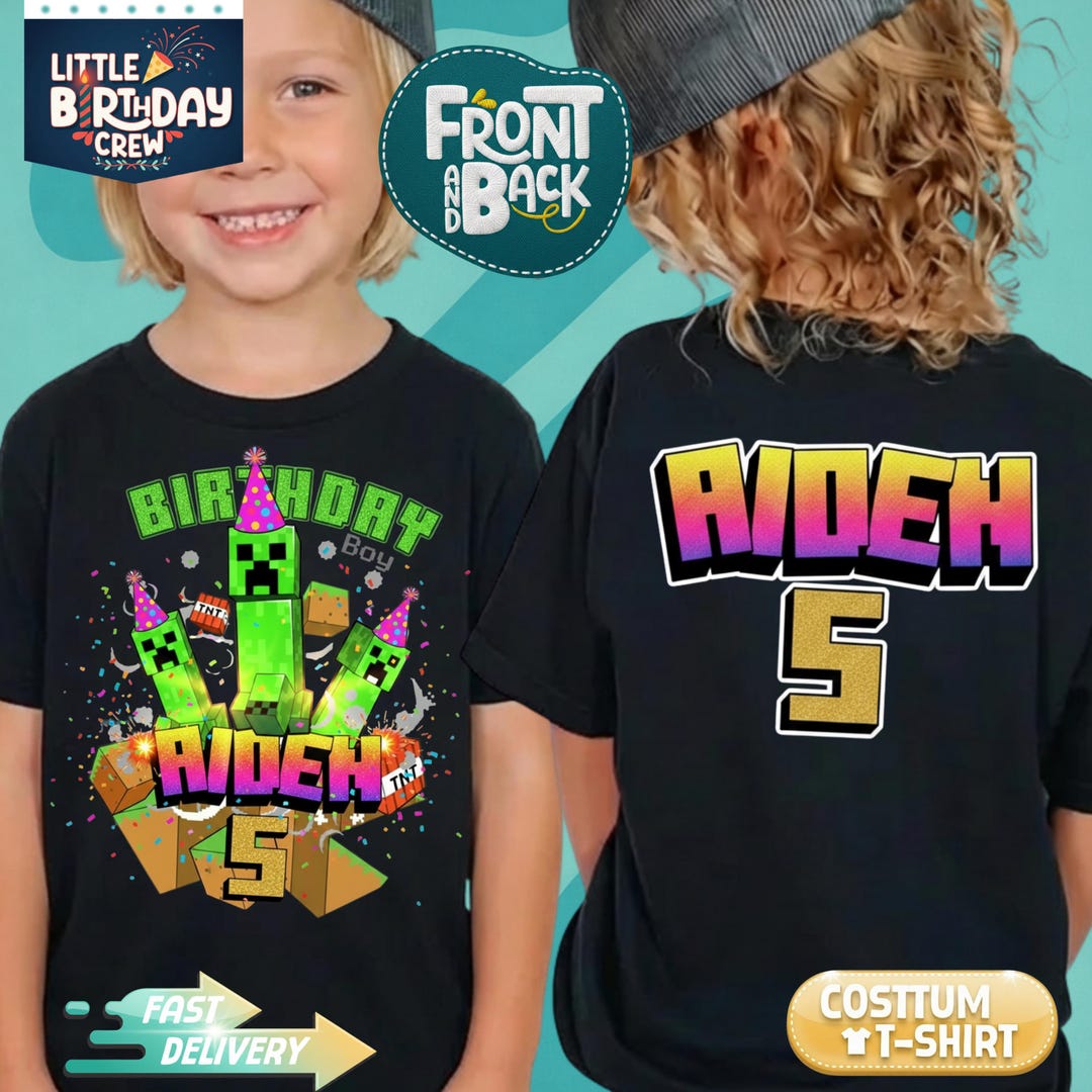 Personalized Minec Birthday Shirt, Game Theme Party Tee, Family ...