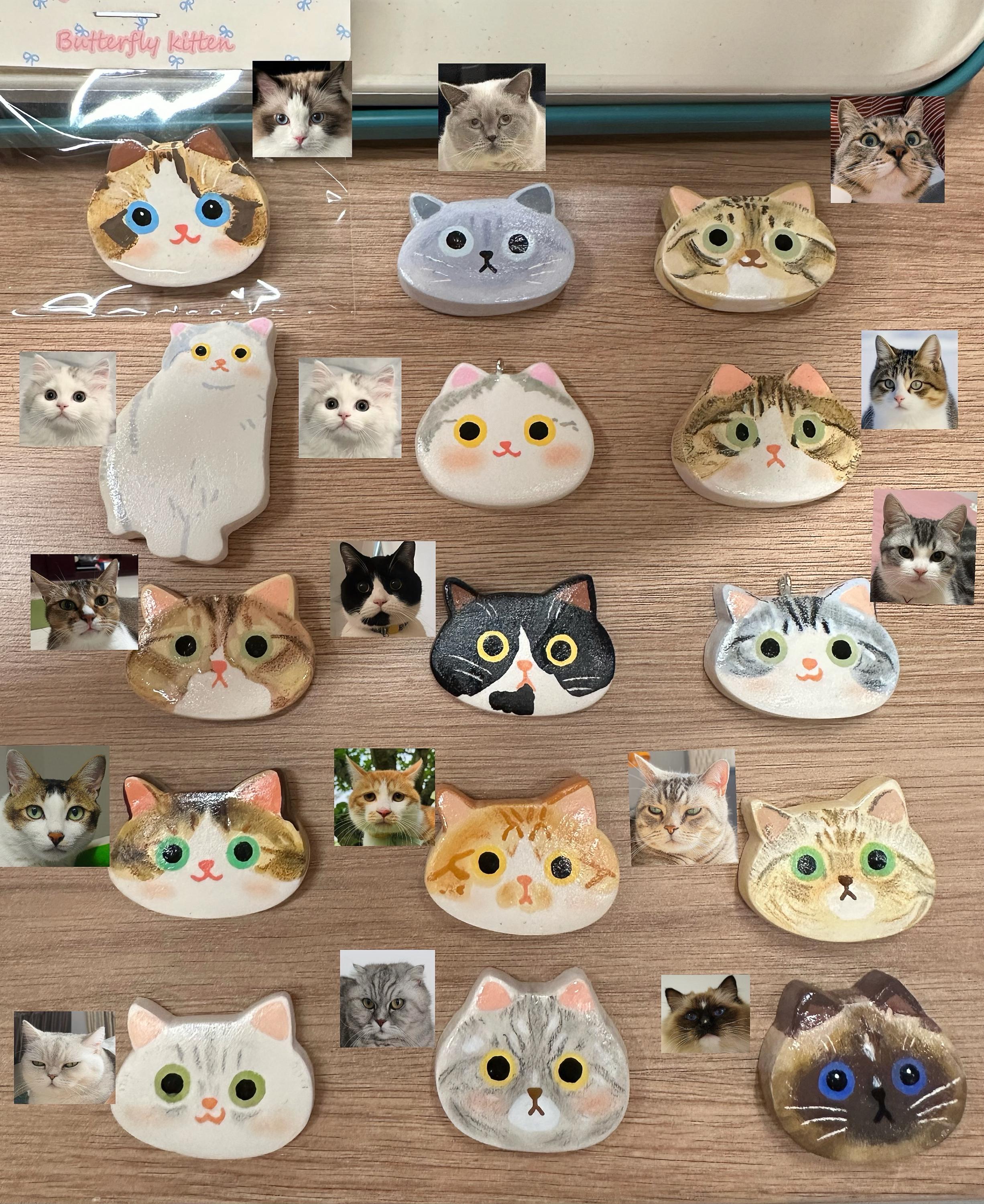 Custom Cat Face Keychain – Handmade Stone Clay Fridge Magnet, Brooch - Etsy
