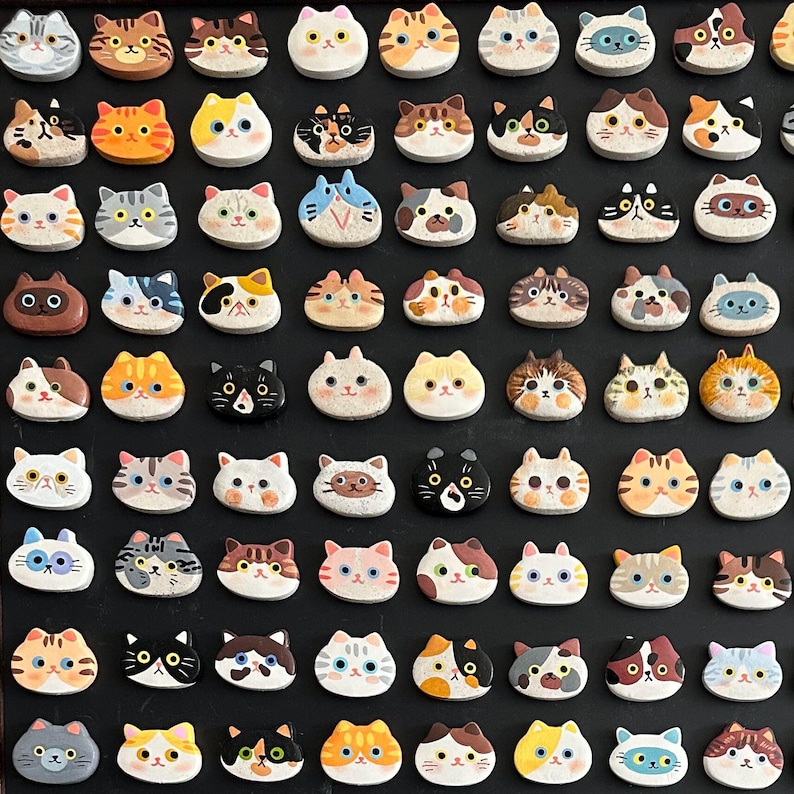 Custom Cat Face Keychain – Handmade Stone Clay Fridge Magnet, Brooch - Etsy