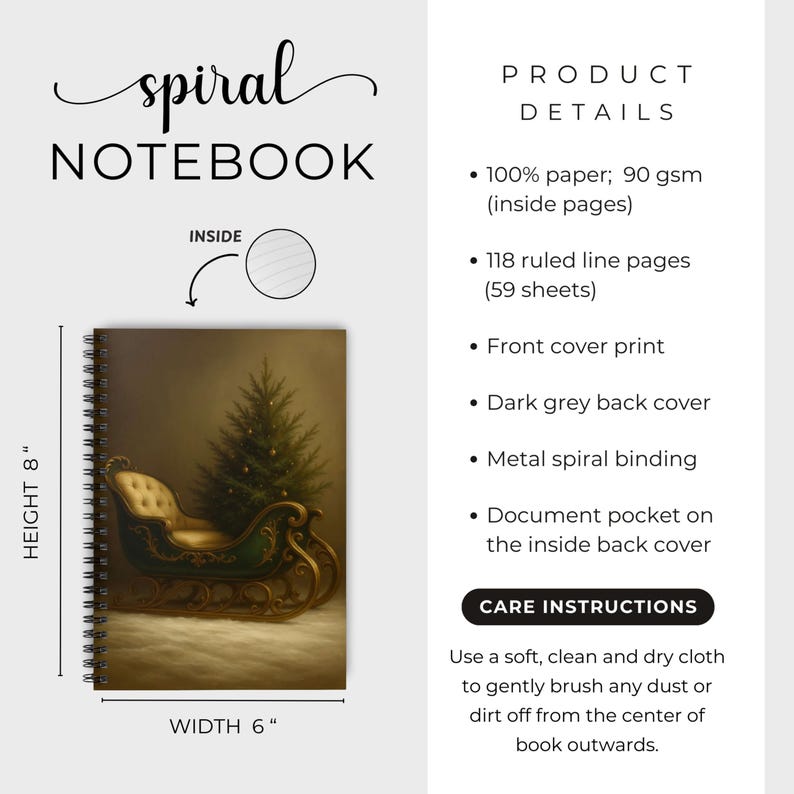 Santas Sleigh Spiral Notebook • Lined Vintage Christmas Journal ...