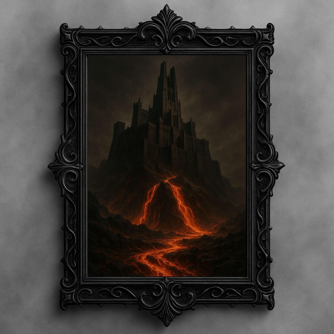Castle Poster Lava Fortress Wall Art Dark Fantasy Print Gothic Volcano ...