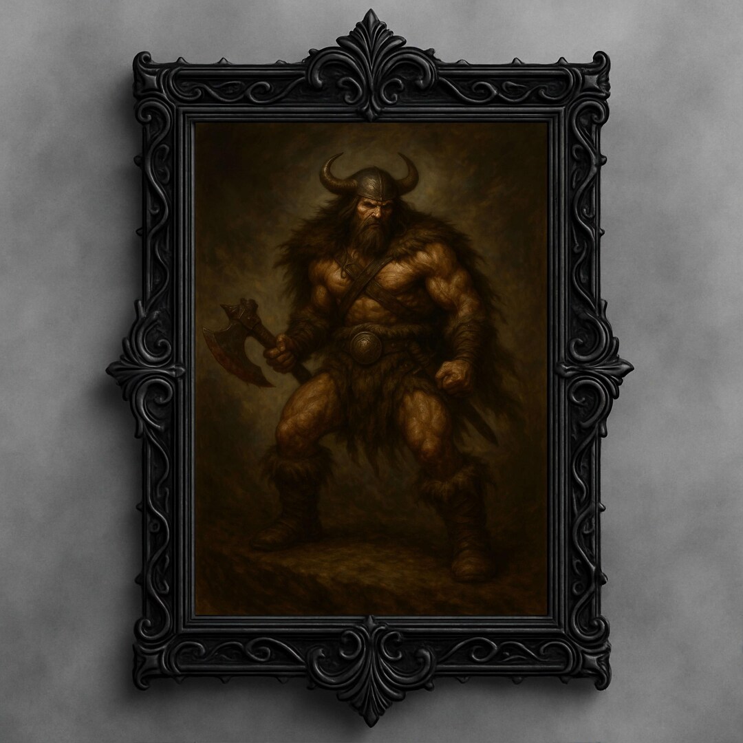 Viking Barbarian Wall Art - Dark Fantasy Warrior Print for Home Decor ...