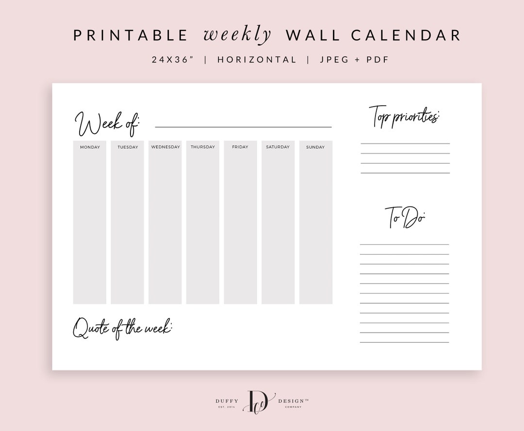 Large Weekly Wall Calendar PRINTABLE, Weekly Schedule Board, Large Wall ...