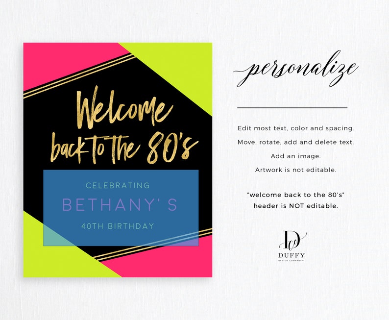 80s Party Printable Welcome Sign, Back to the 80s, Throwback Party, 80s ...