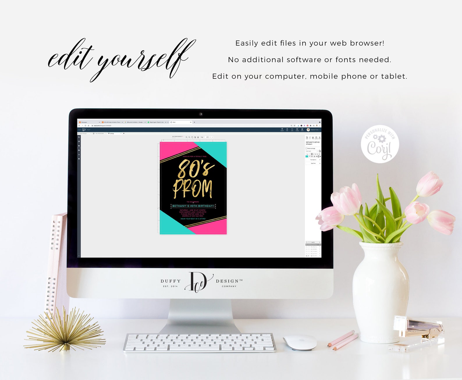 80's Prom Birthday Invitation Template, 80s Themed Neon Party ...