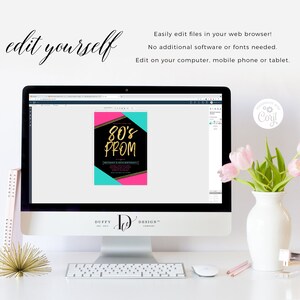 80's Prom Birthday Invitation Template, 80s Themed Neon Party ...