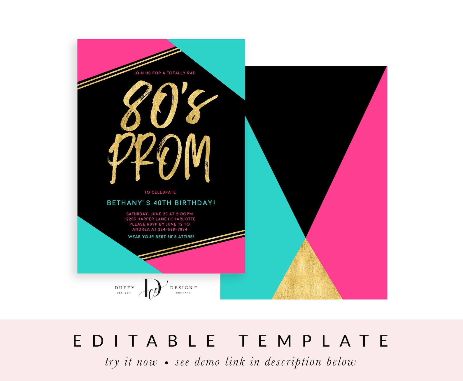 80's Prom Birthday Invitation Template 80s Themed Neon - Etsy