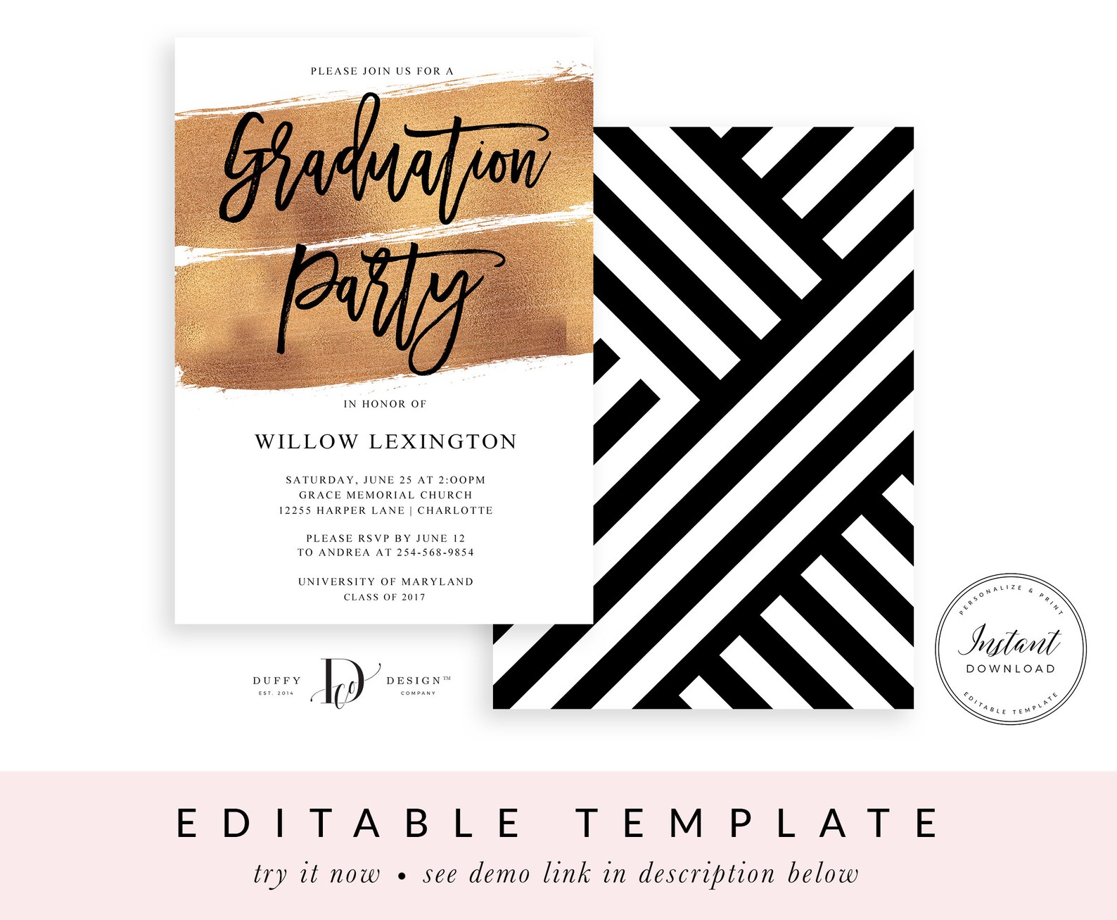 Gold Graduation Party Invitation Template, College Graduation Invite ...