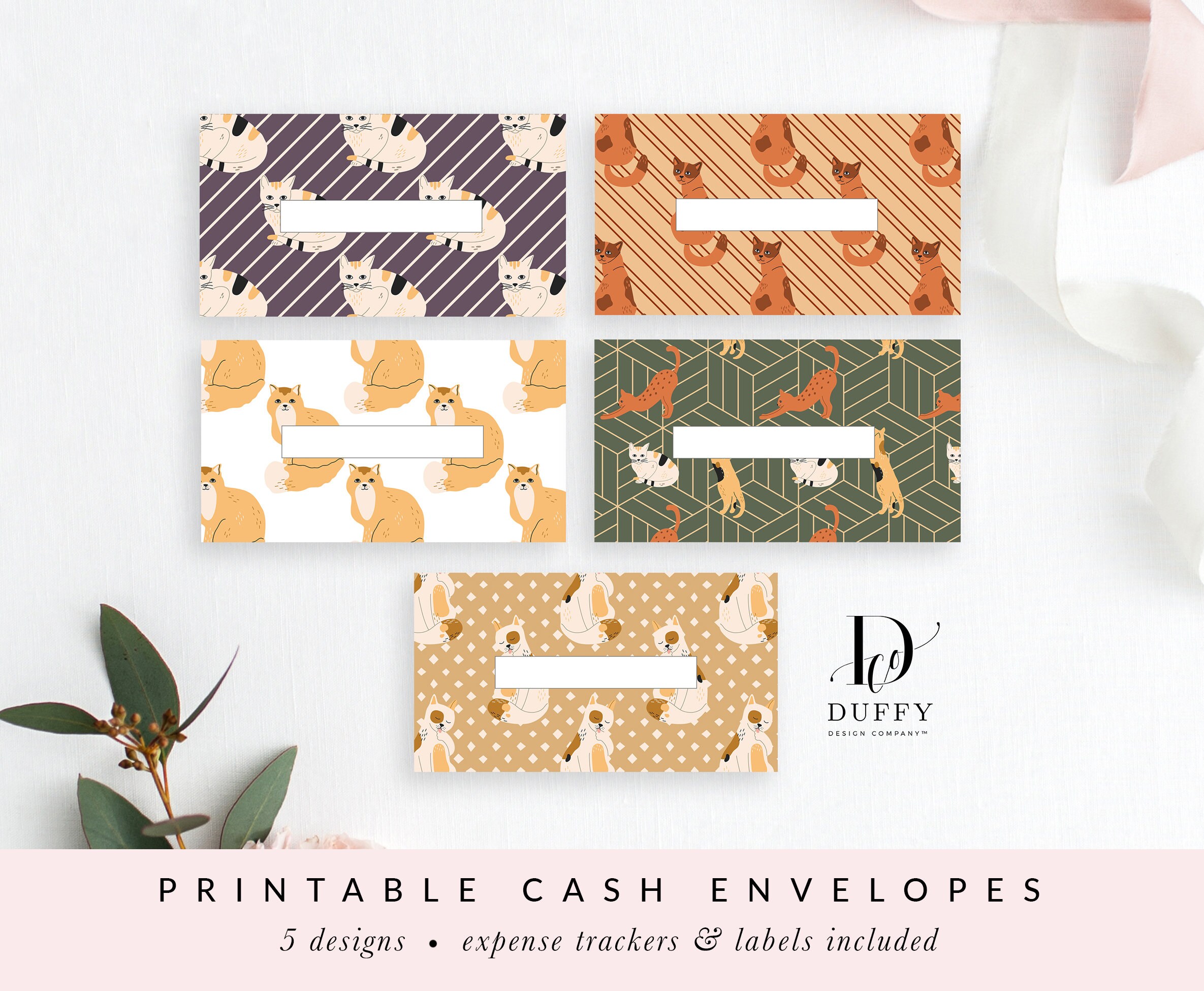 Cat Printable Cash Envelopes with Transaction Tracker Budget | Etsy