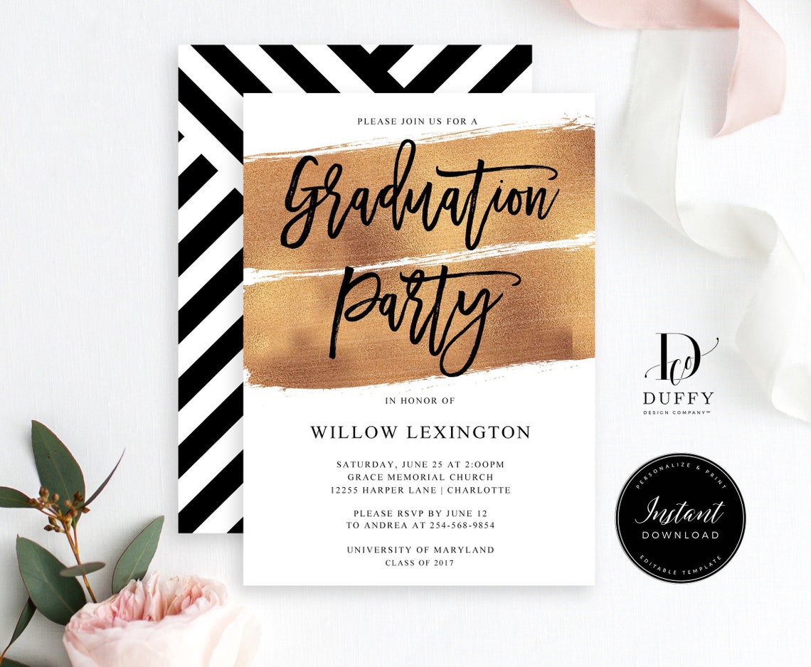 Gold Graduation Party Invitation Template College Graduation - Etsy