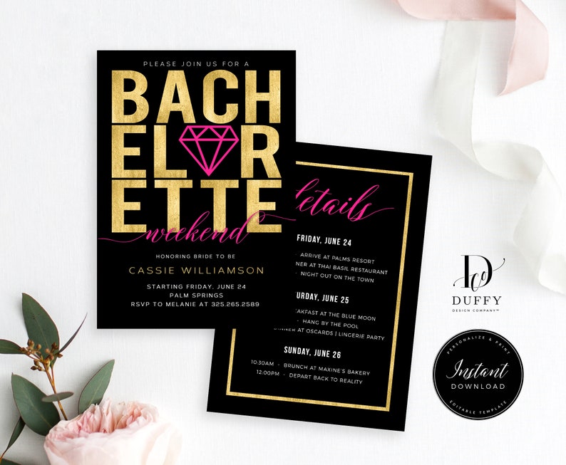 Bachelorette Weekend Invitation With Itinerary EDITABLE | Etsy