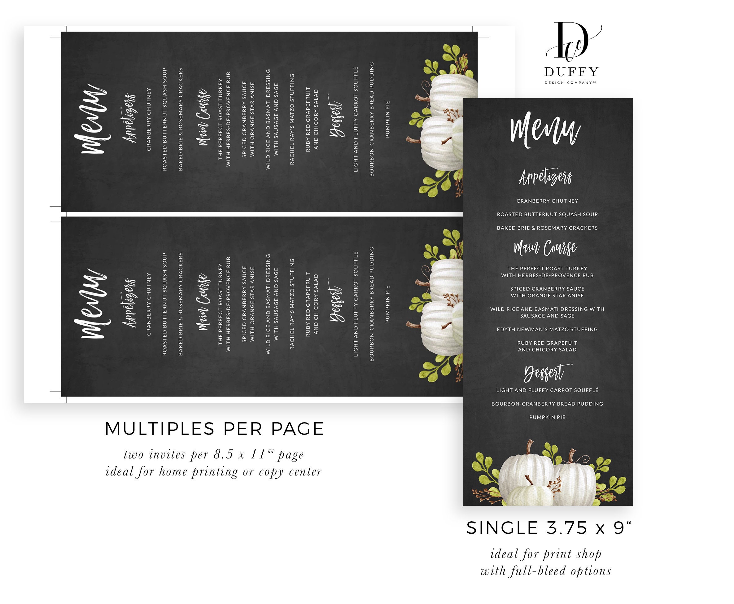 Pumpkin Thanksgiving Menu Editable Template, Fall Wedding Menu Card ...