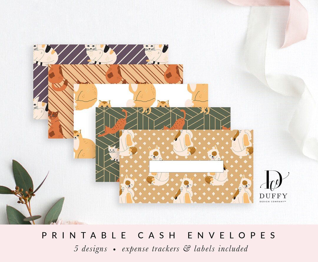 Cat Printable Cash Envelopes With Transaction Tracker, Budget Envelopes ...