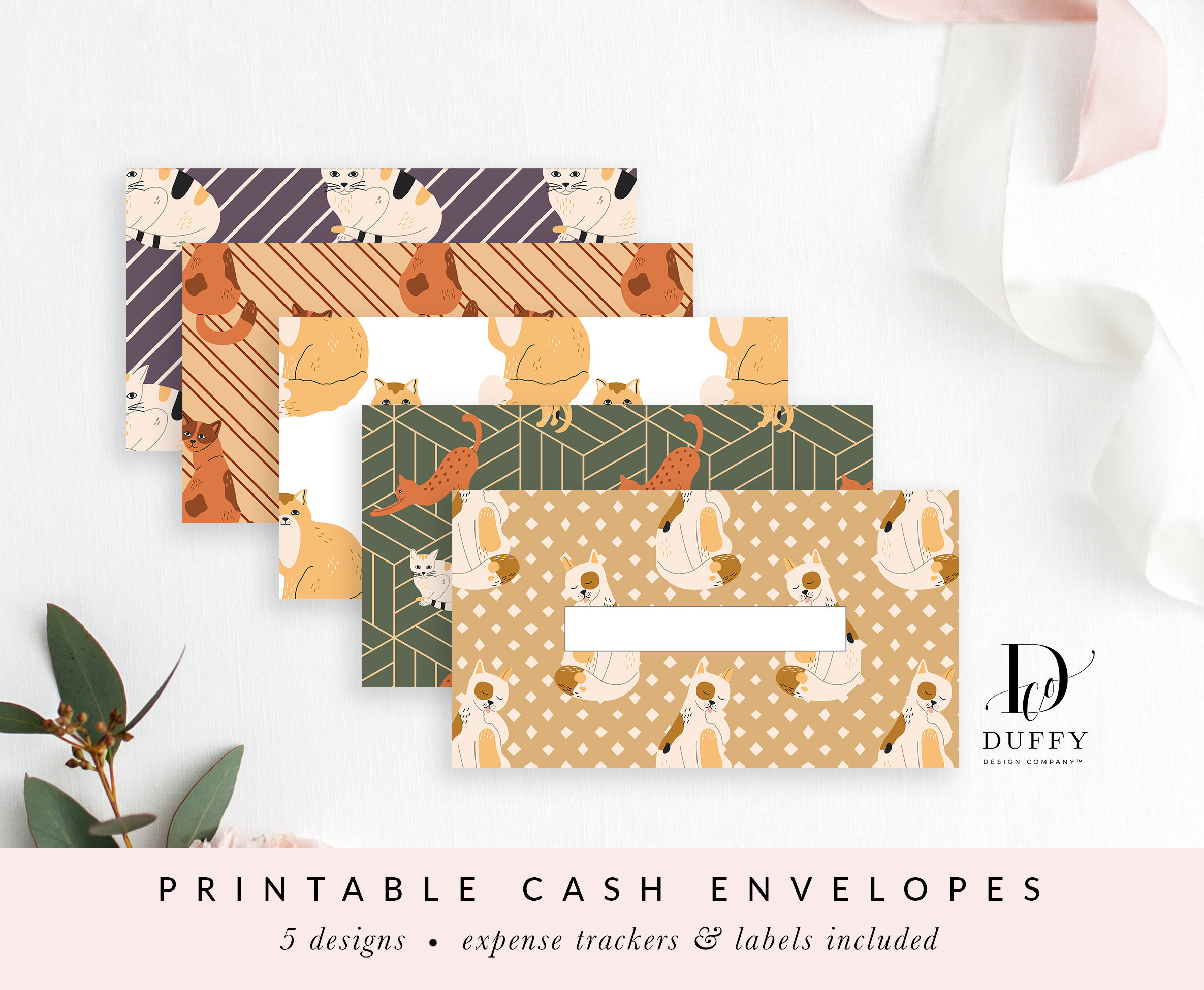 Cat Printable Cash Envelopes with Transaction Tracker Budget | Etsy
