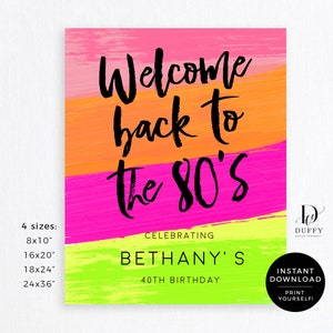 80s Party Printable Welcome Sign, Back to the 80s, Throwback Party, 80s ...