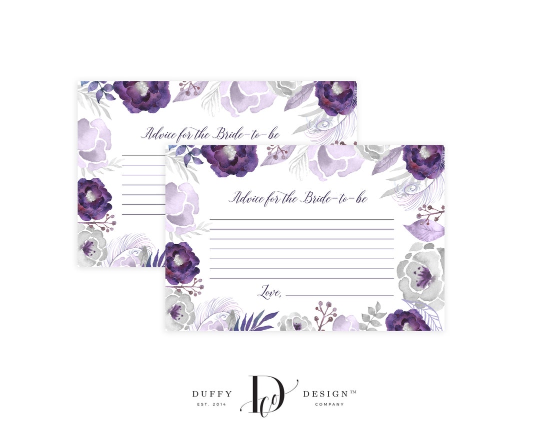 Purple Advice for the Bride Card, Advice Cards, Wedding Advice Cards ...