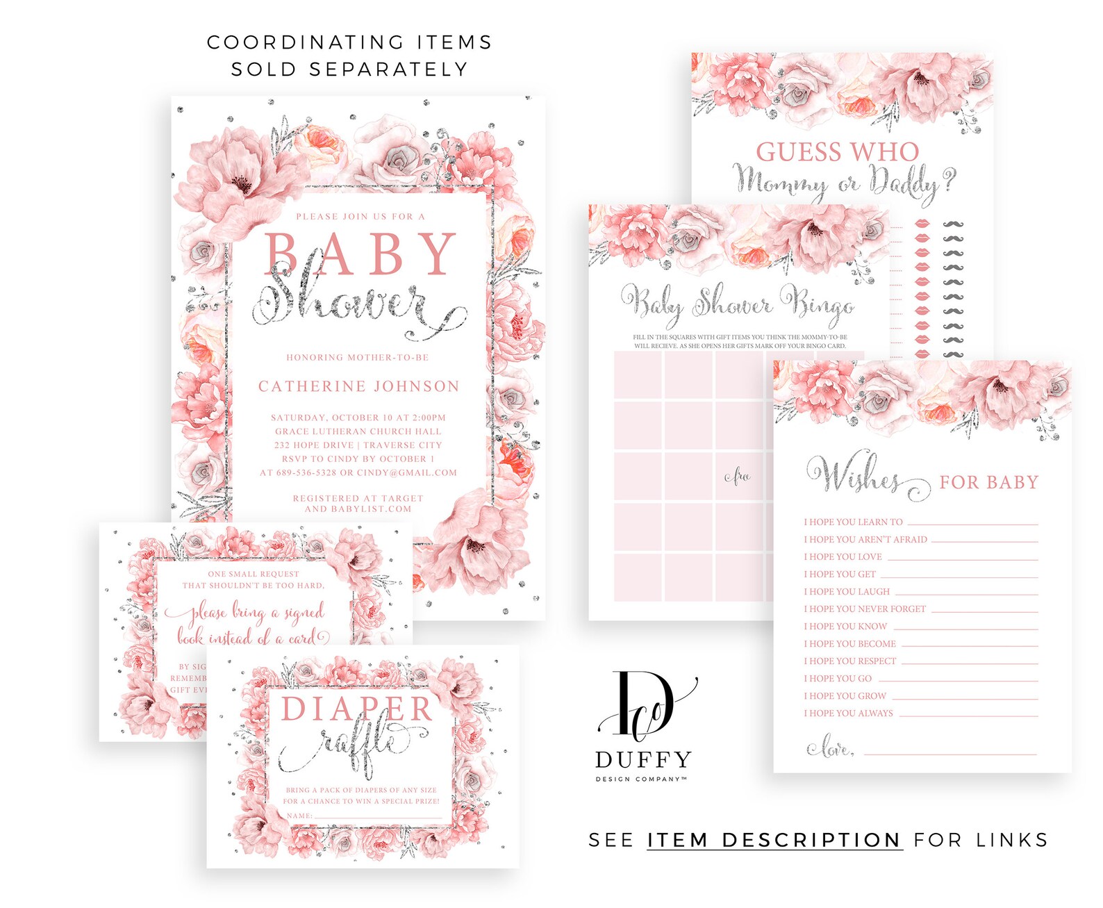 Blush Pink Baby Shower Bingo Card Floral Baby Shower Bingo - Etsy
