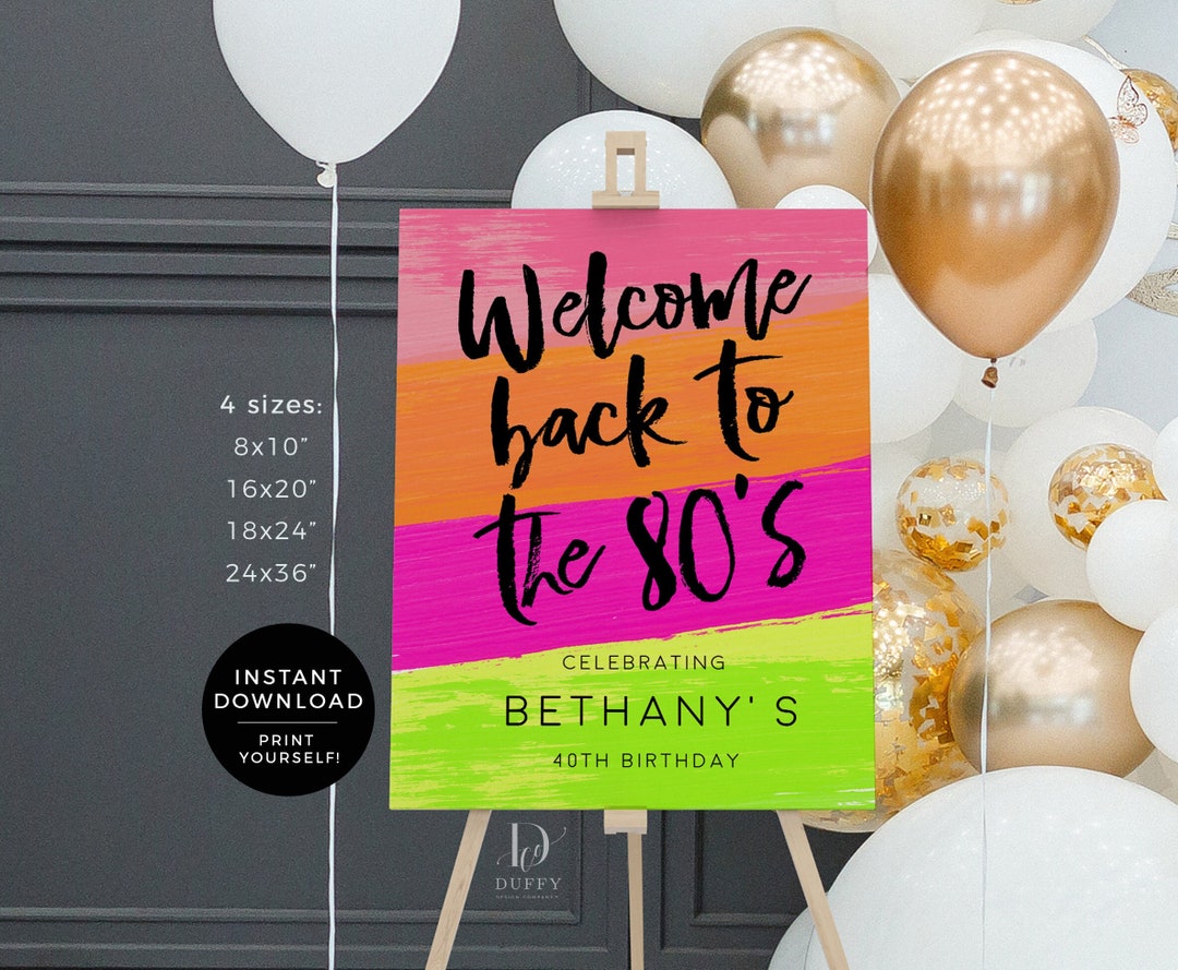 80s Birthday Party Printable Welcome Sign, 80s Theme Poster, 80s Prom ...