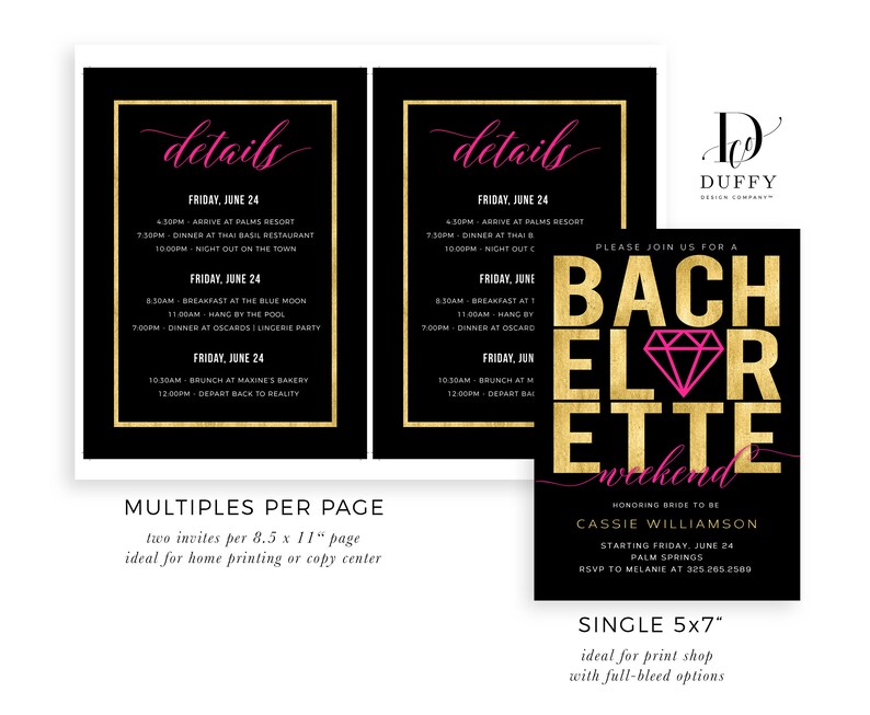 Bachelorette Weekend Invitation With Itinerary, EDITABLE Instant ...