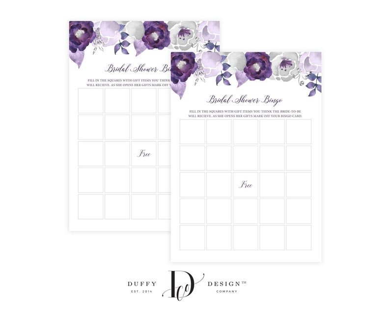 Purple Bridal Shower Bingo Card Floral Bridal Shower Bingo | Etsy