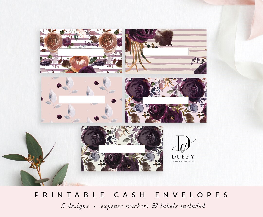 Purple Floral Cash Envelopes With Transaction Tracker, Cash Envelope ...