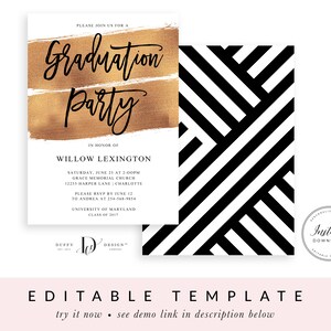 Gold Graduation Party Invitation Template, College Graduation Invite ...