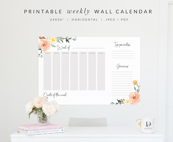 Large Weekly Wall Calendar PRINTABLE Weekly Schedule Board | Etsy
