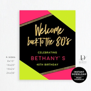 80s Party Printable Welcome Sign, Back to the 80s, Throwback Party, 80s ...