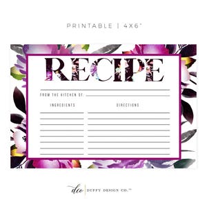 Pink Recipe Card Printable, Printable Recipe Card, DIY Recipe Cards ...