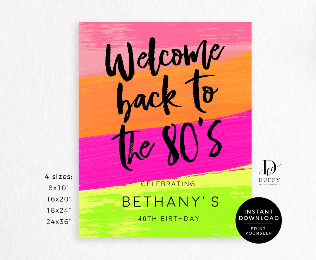 80s Party Printable Welcome Sign, Back to the 80s, Throwback Party, 80s ...