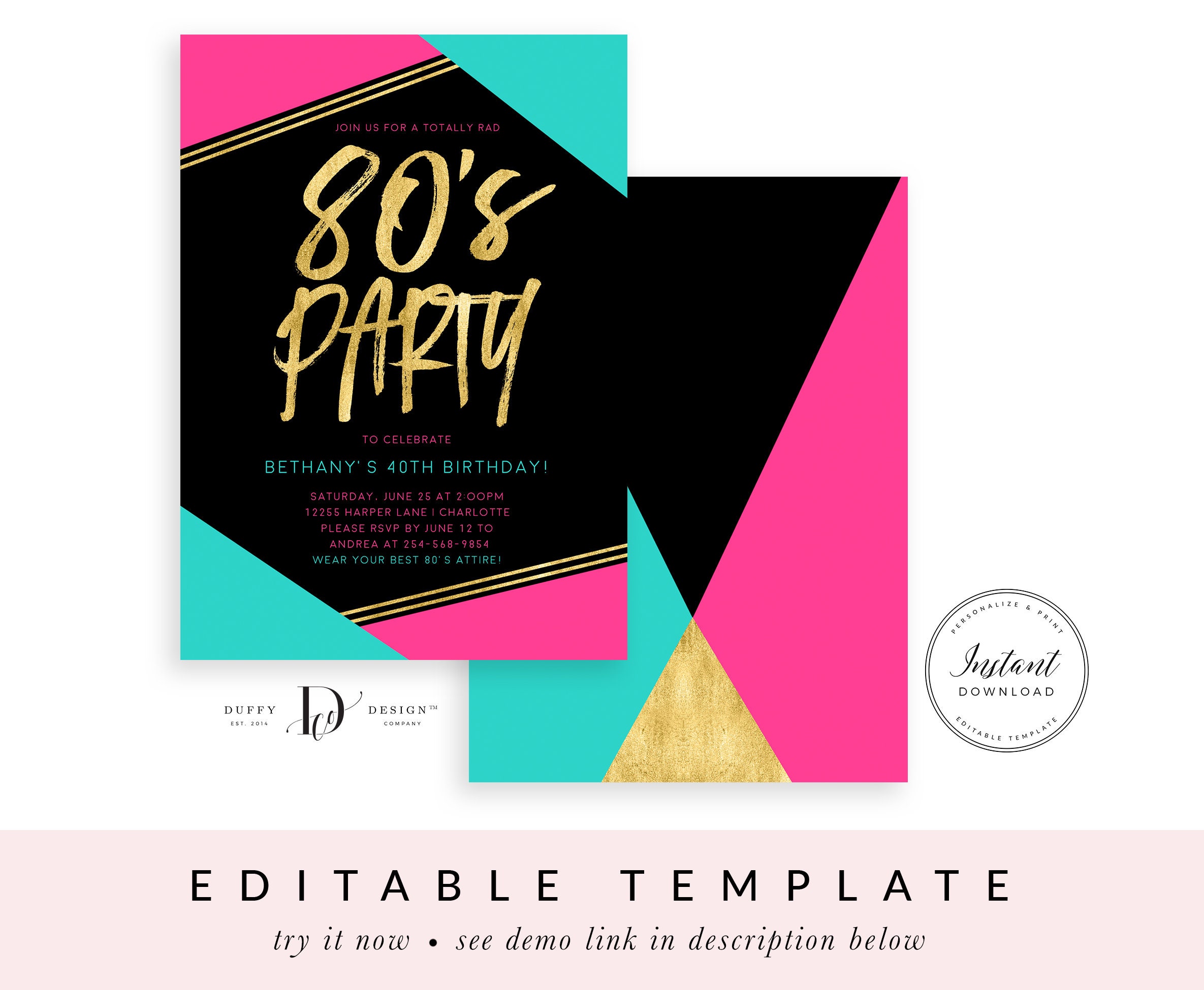 Virtual 80's Birthday Invitation Template 80s Themed Neon | Etsy
