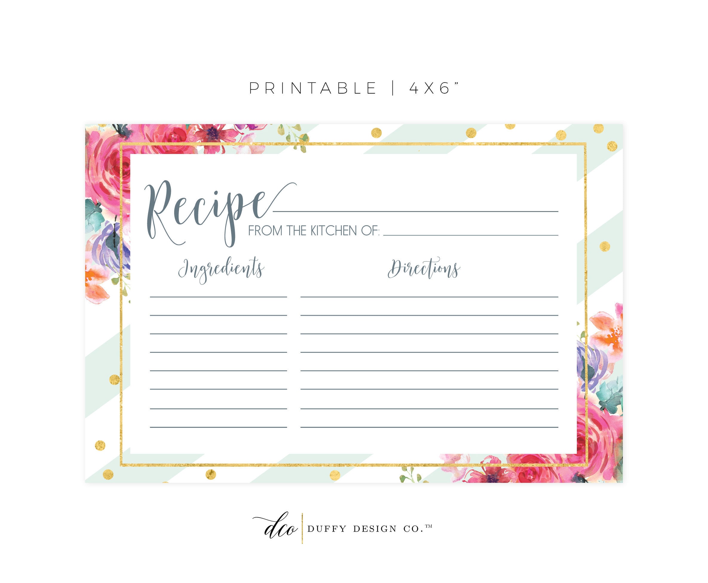 Pink Recipe Card Printable Printable Recipe Card DIY Recipe - Etsy Canada