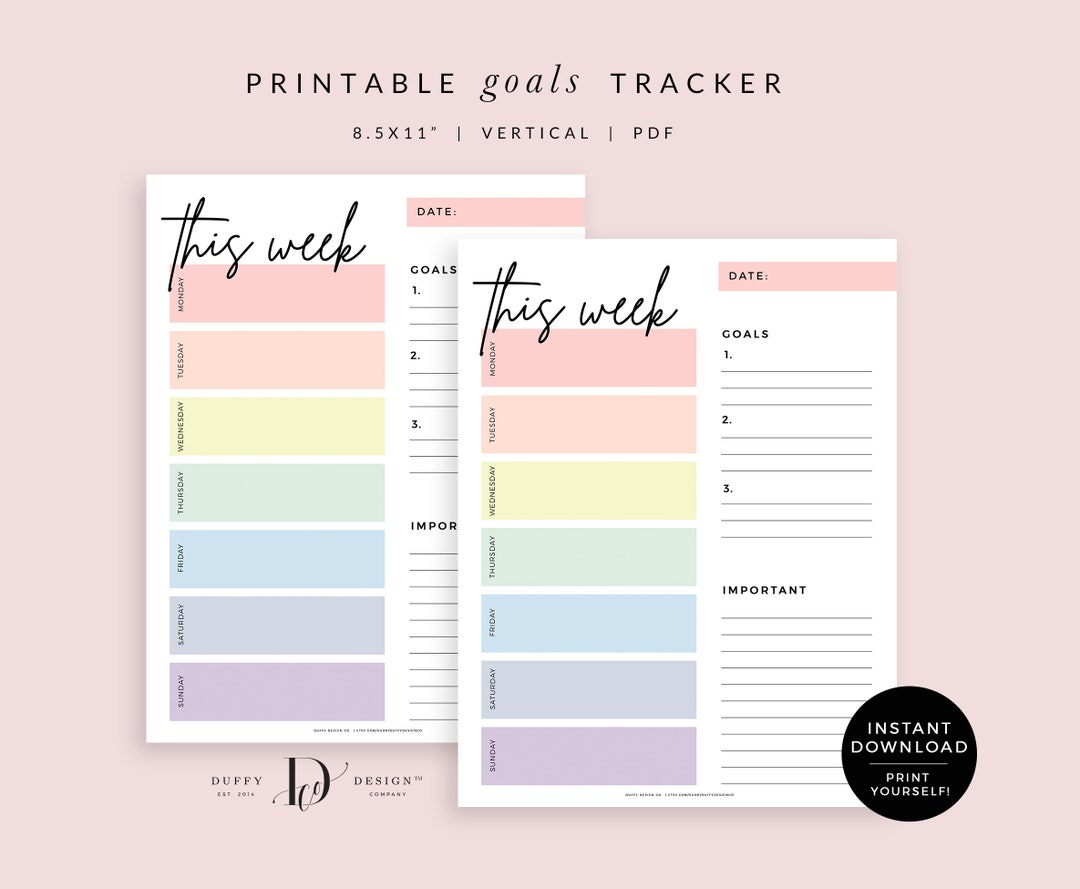 Weekly Fitness Tracker, Goals Planner Worksheet, Goal Progress Tracker ...