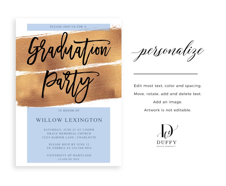 Gold Graduation Party Invitation Template College Graduation - Etsy