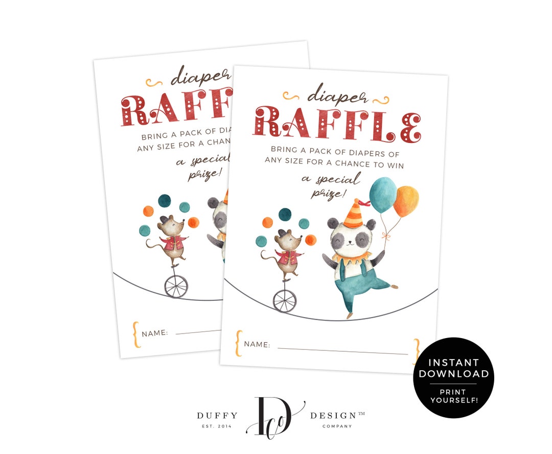 Circus Baby Shower Diaper Raffle Card, Circus Diaper Raffle, Diaper ...