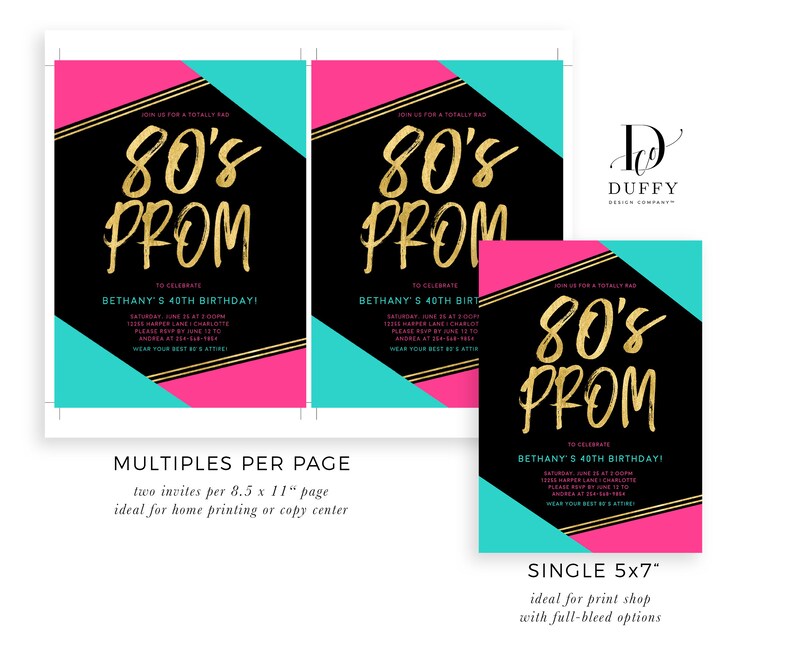 80's Prom Birthday Invitation Template 80s Themed Neon - Etsy