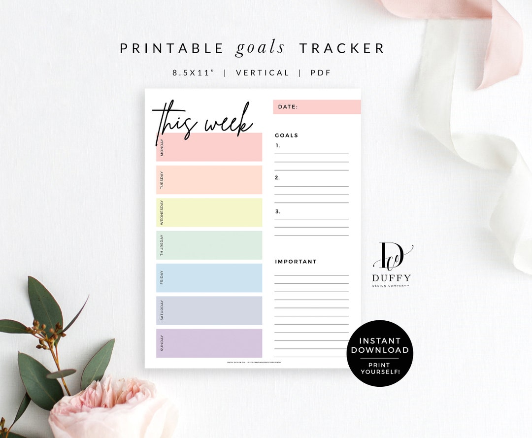 Weekly Goals Planner Worksheet, Goal Progress Tracker, Printable Goal ...
