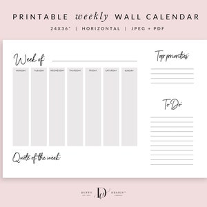 Large Weekly Wall Calendar PRINTABLE, Weekly Schedule Board, Large Wall ...