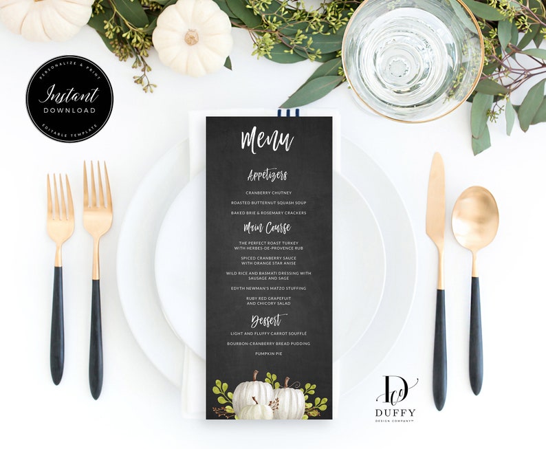 Pumpkin Thanksgiving Menu Editable Template, Fall Wedding Menu Card ...