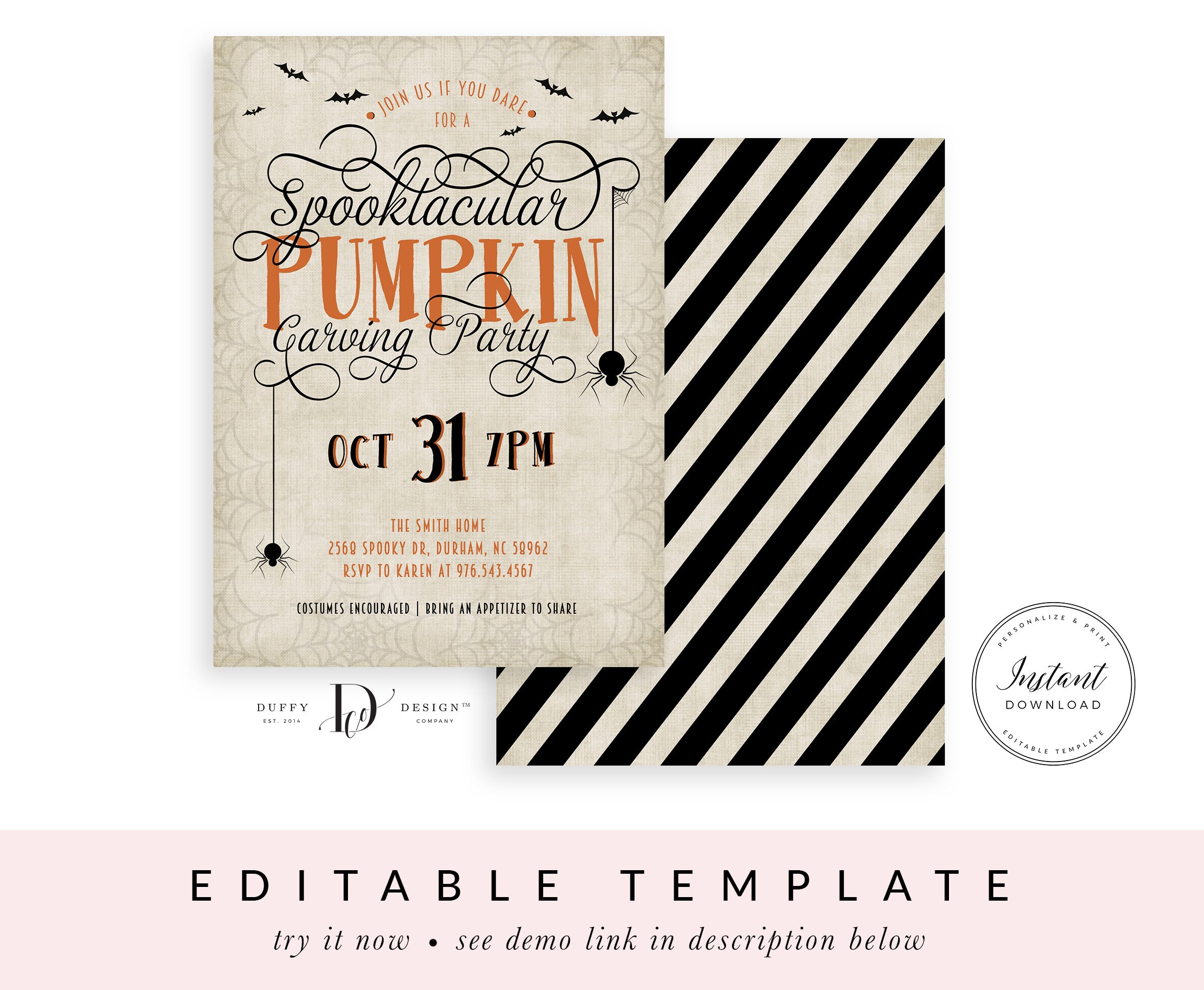 Pumpkin Carving Party Invitation TEMPLATE Halloween Party | Etsy