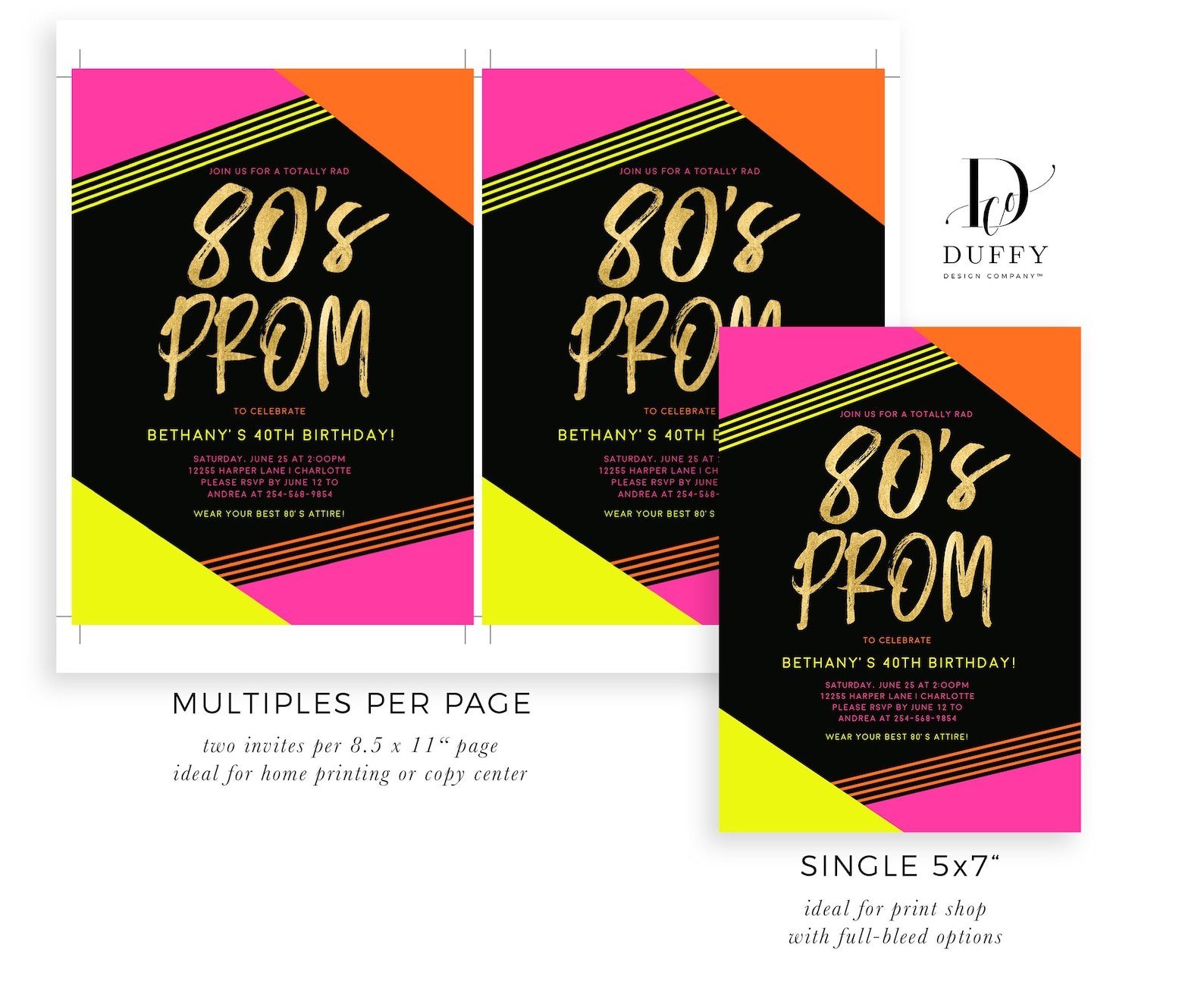 80's Prom Birthday Invitation Template 80s Themed Neon | Etsy