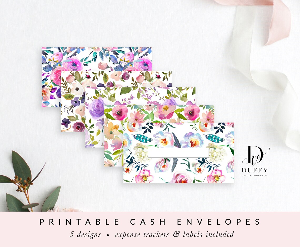 Floral Printable Cash Envelopes With Transaction Tracker, Cash Envelope ...