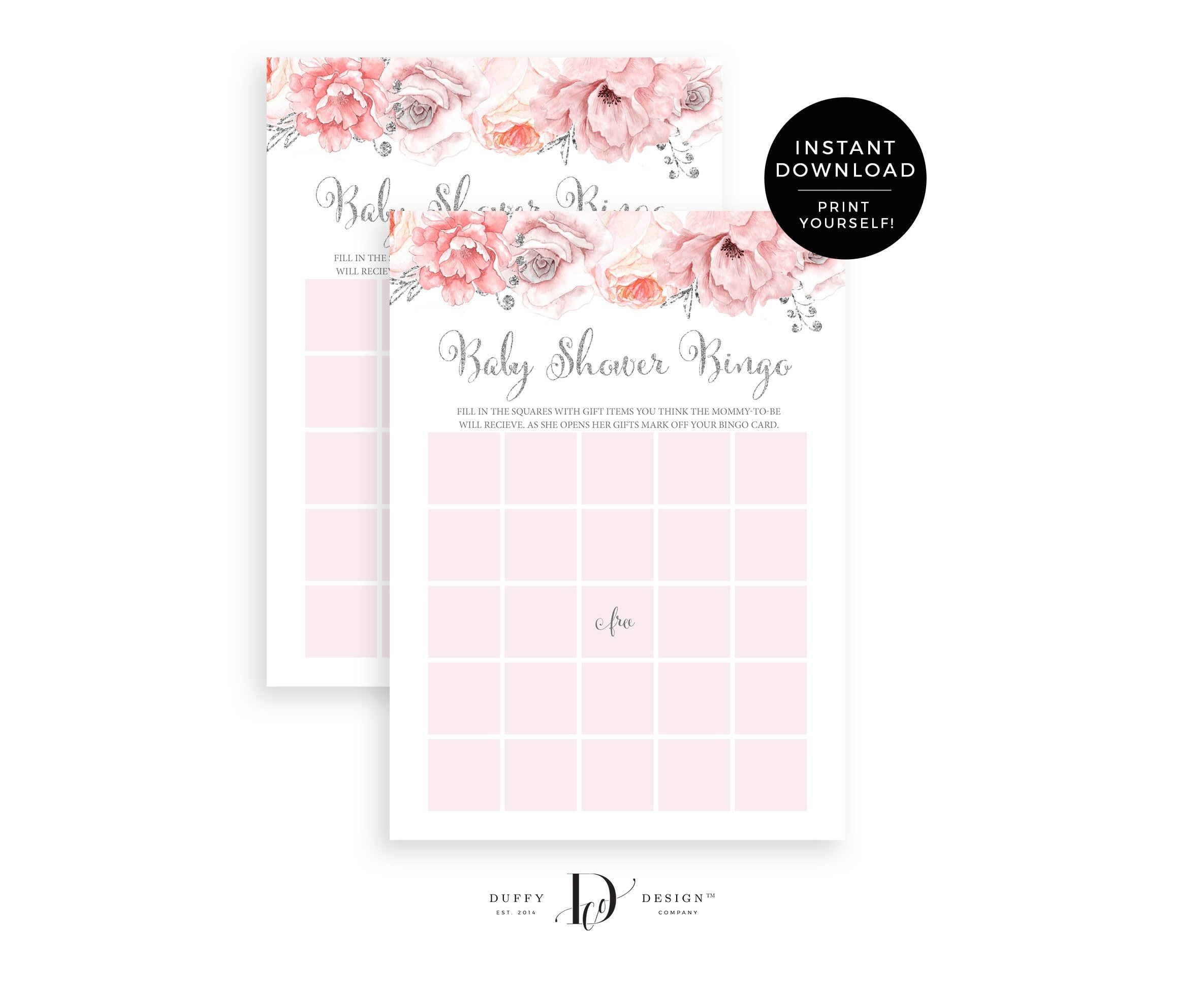Blush Pink Baby Shower Bingo Card Floral Baby Shower Bingo | Etsy