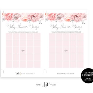 Blush Pink Baby Shower Bingo Card, Floral Baby Shower Bingo, Printable ...