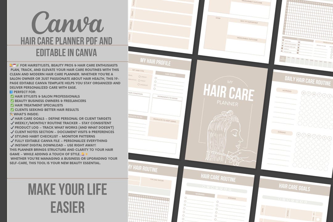 Hair Care Planner Template | Editable Canva PDF for Hairstylists, Salon ...