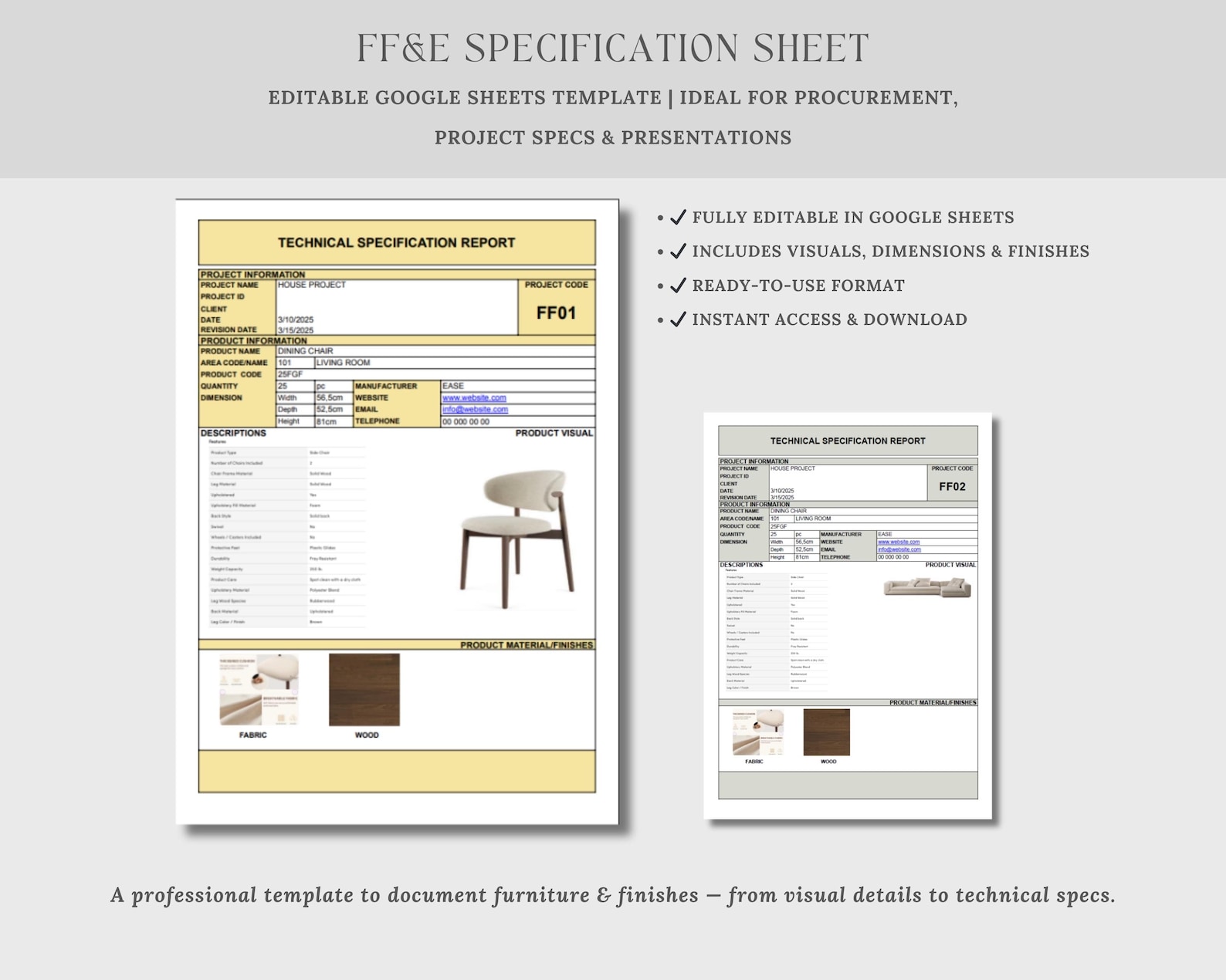 FF&E Specification Sheet – Editable Google Sheets Template for Interior ...