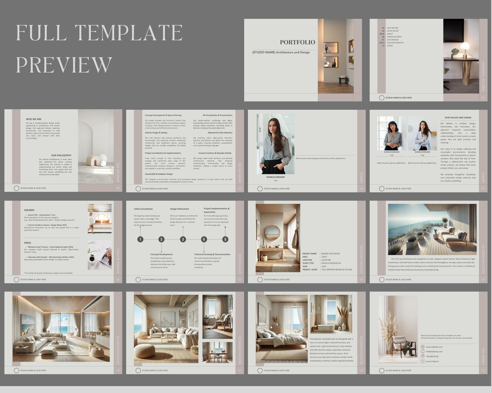Canva Portfolio Template for Interior Designers – A3 Horizontal Layout ...