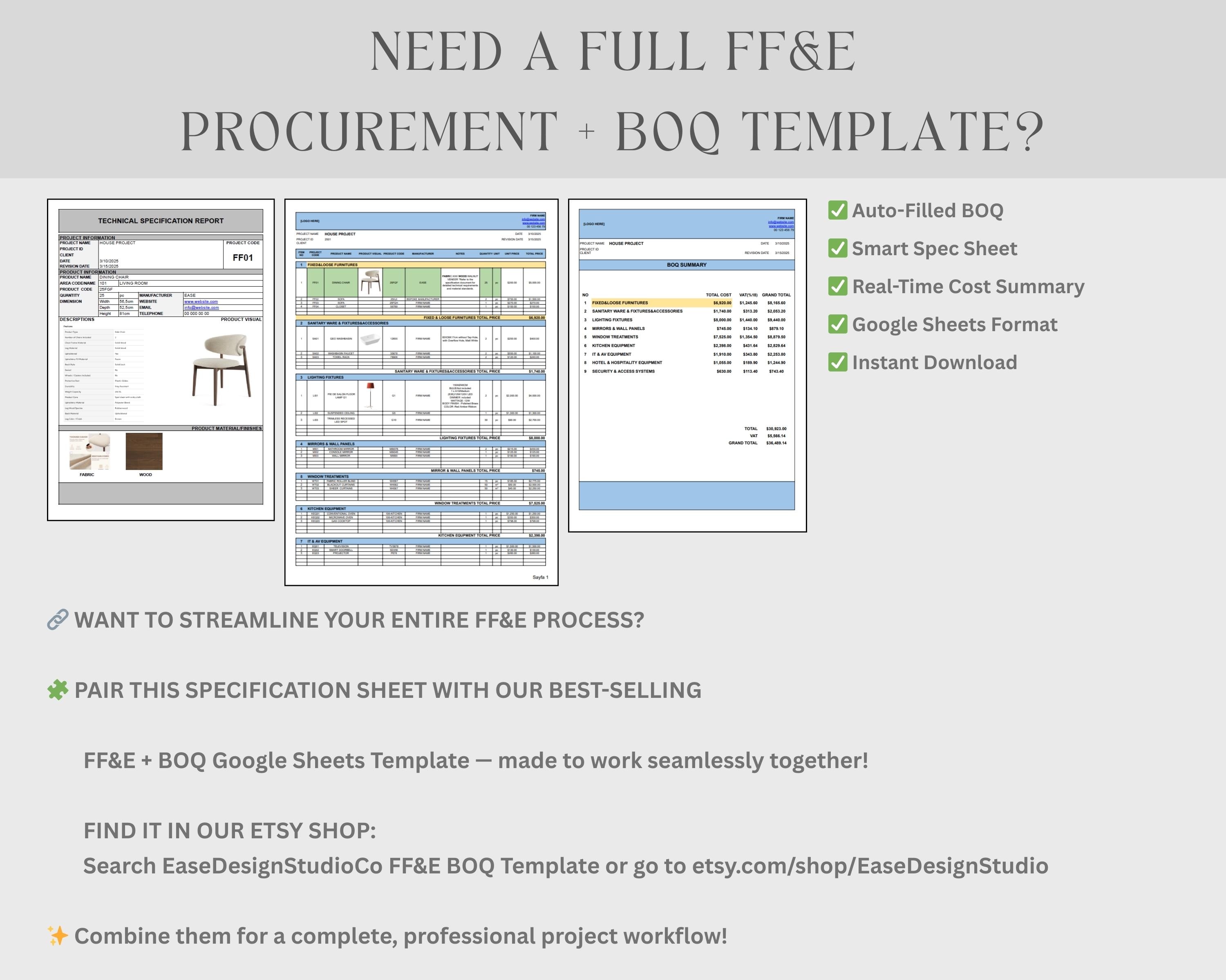 FF&E Specification Sheet – Editable Google Sheets Template for Interior ...